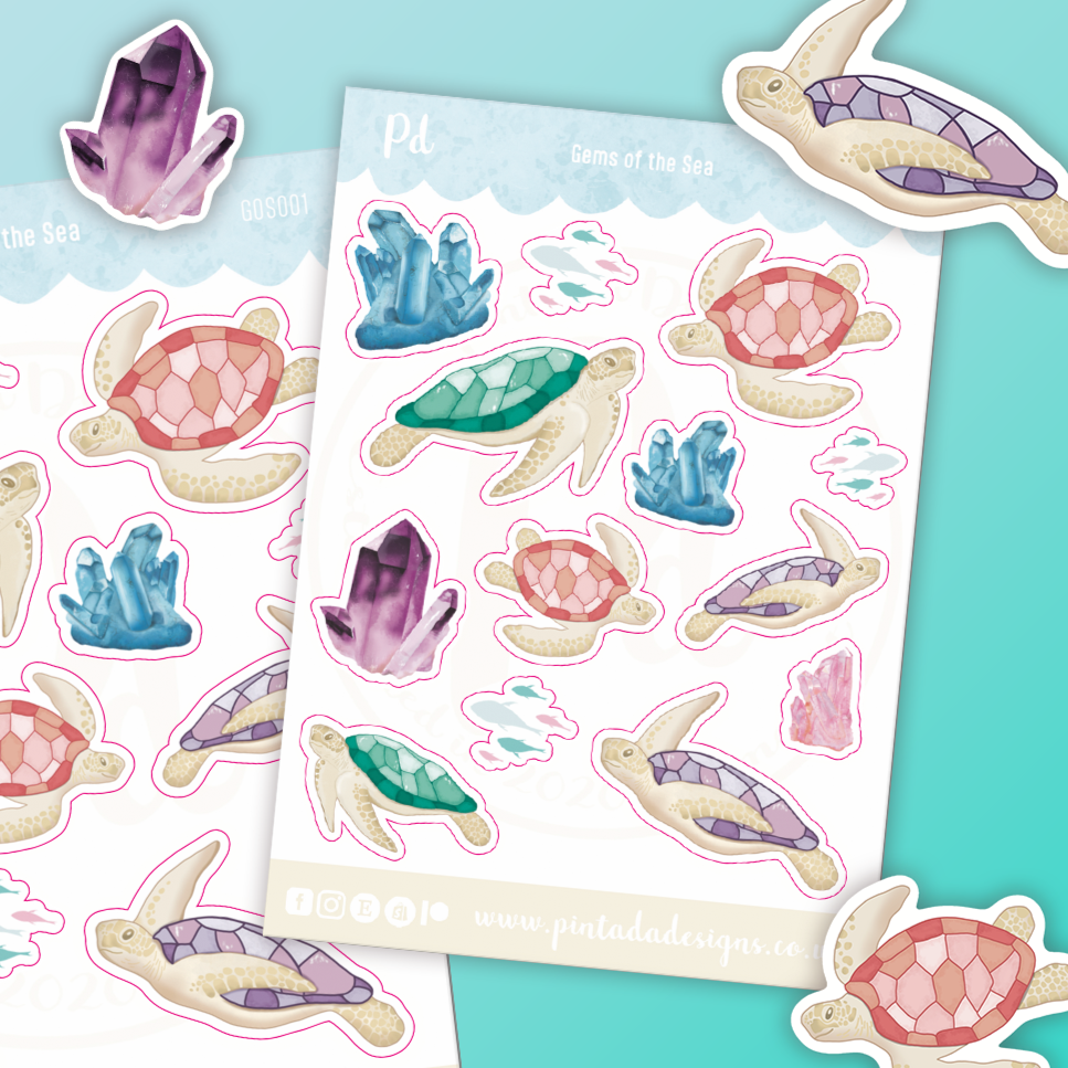 Turtle and Gems Sticker Sheet – Pintada Designs